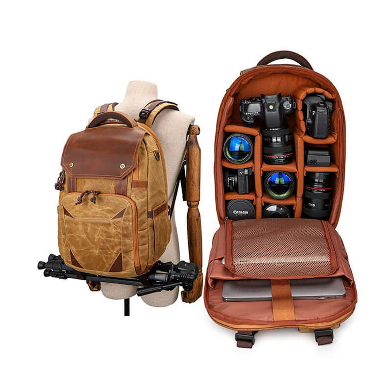 Waxed Canvas Camera Leather Backpack – Unique Leather bags